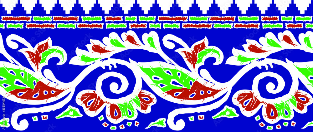 Beautiful paisley border pattern with ikat effect and navy background ...