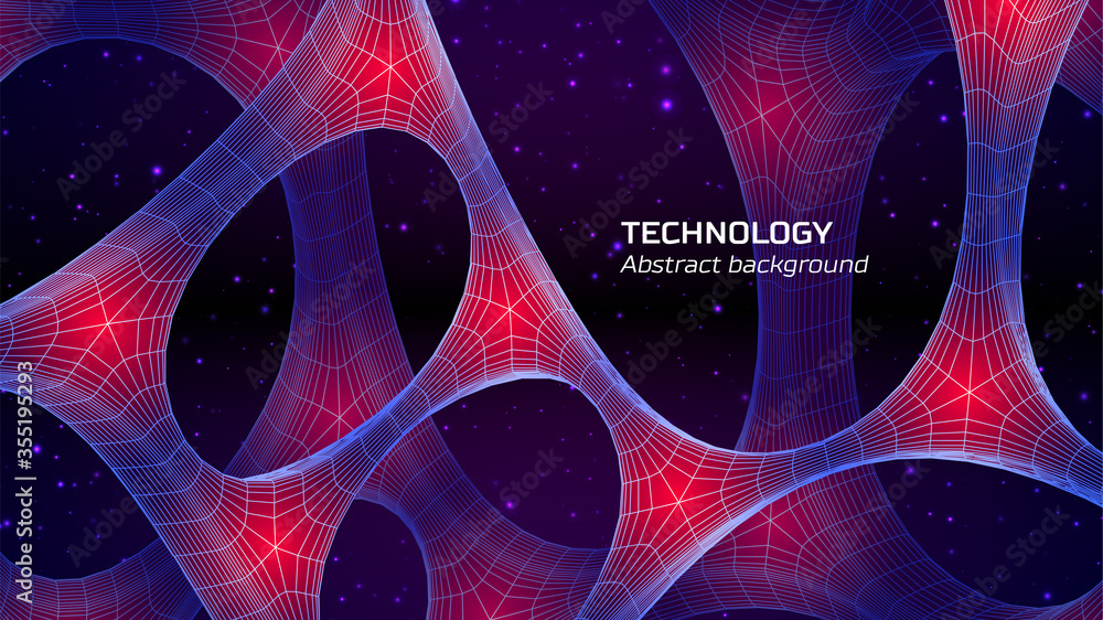 Abstract technology background with connected cells and lightened cores ...