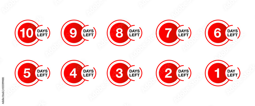 Counter from 10 to 1 days left time remaining - promo sticker set for ...