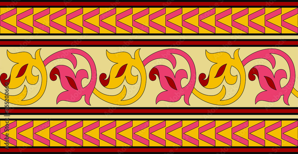 Seamless paisley border pattern with muster background. Stock Vector ...