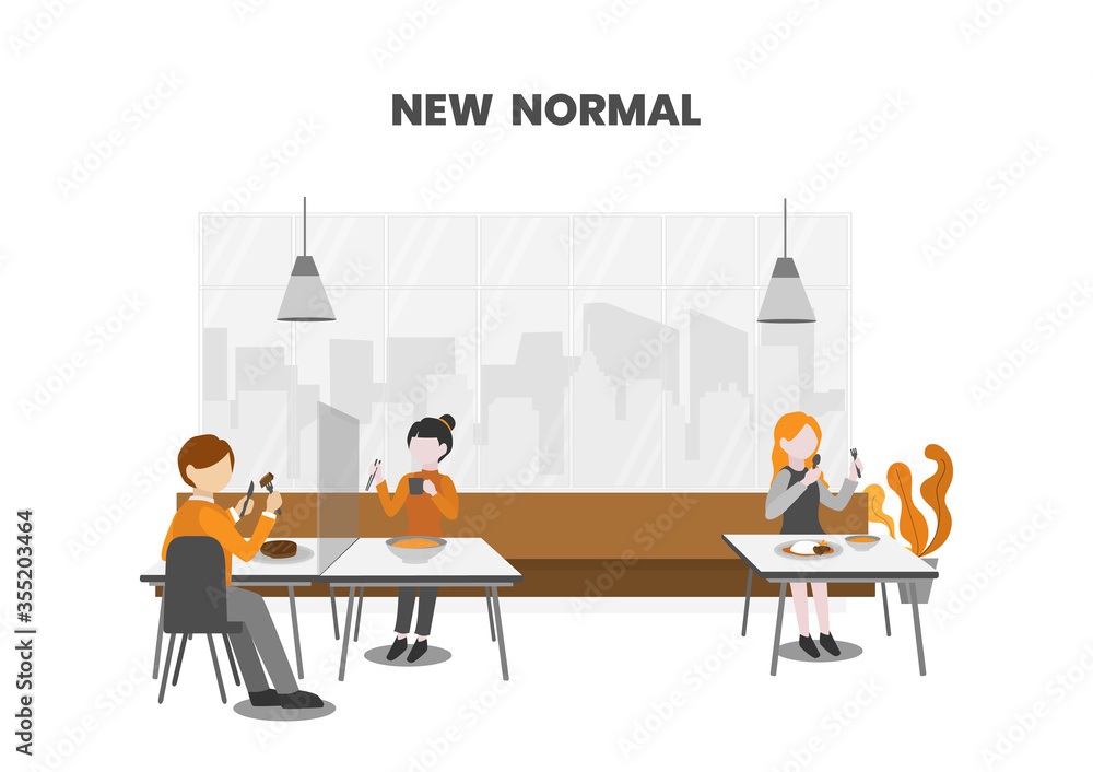 New normal, people having foods with suitable seating arrangements and ...