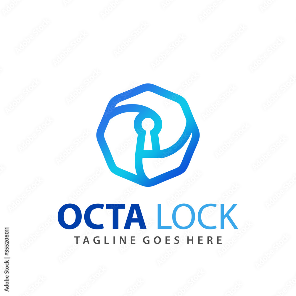 Abstract Gradient Octagon Key Lock Logo Design Template Premium Vector ...