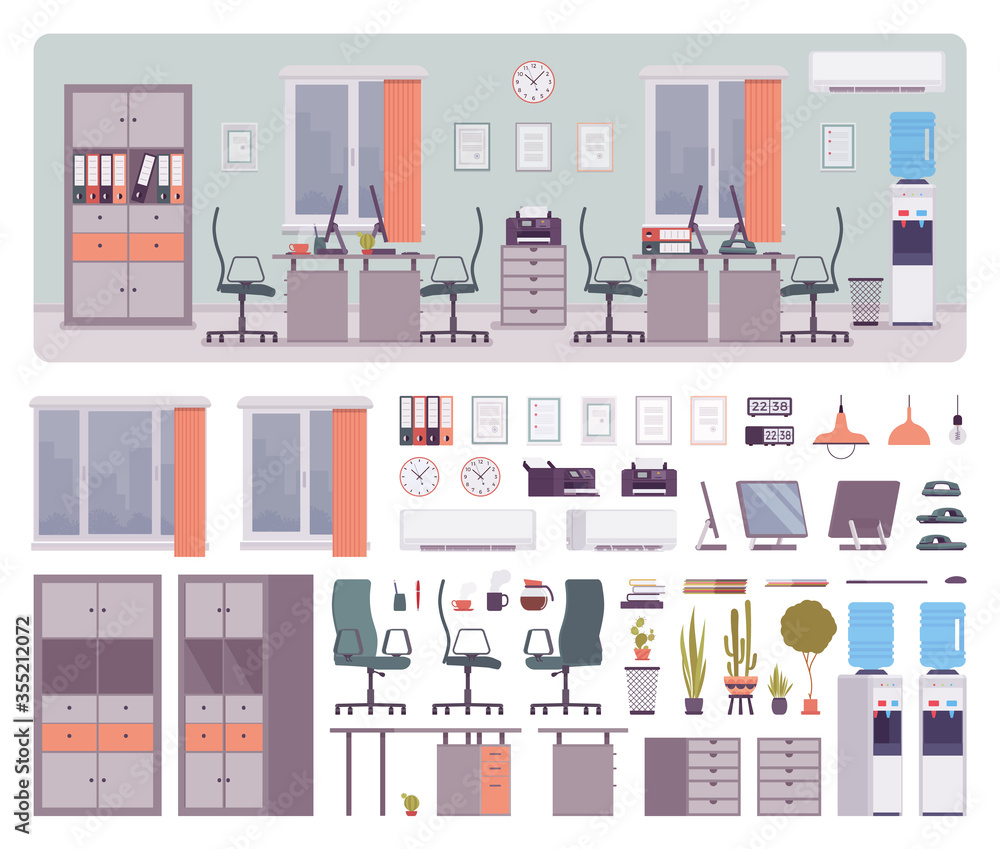 Office creative workspace design, comfortable collaboration workplace ...