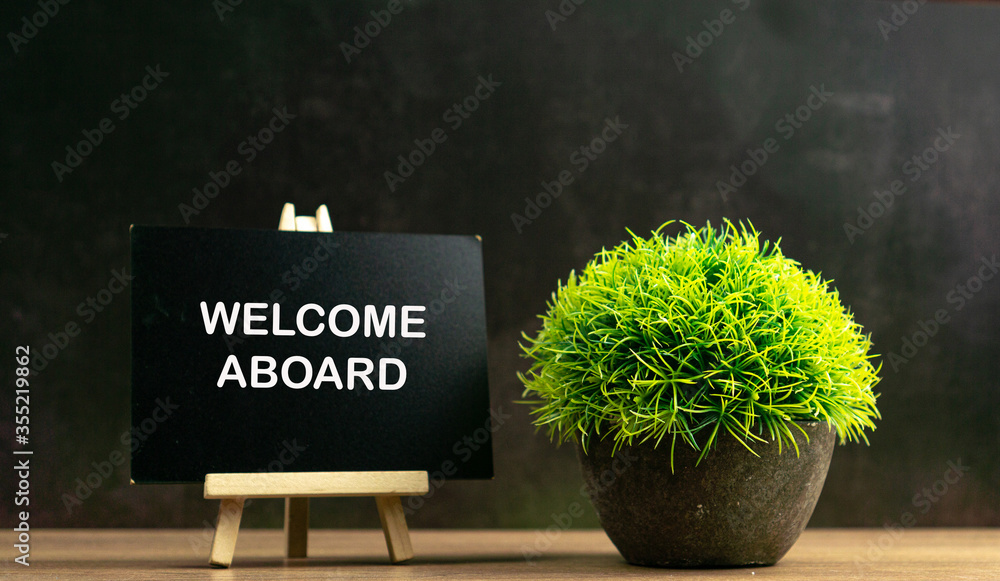 WELCOME ABOARD word on chalkboard with green grass Stock Photo | Adobe ...