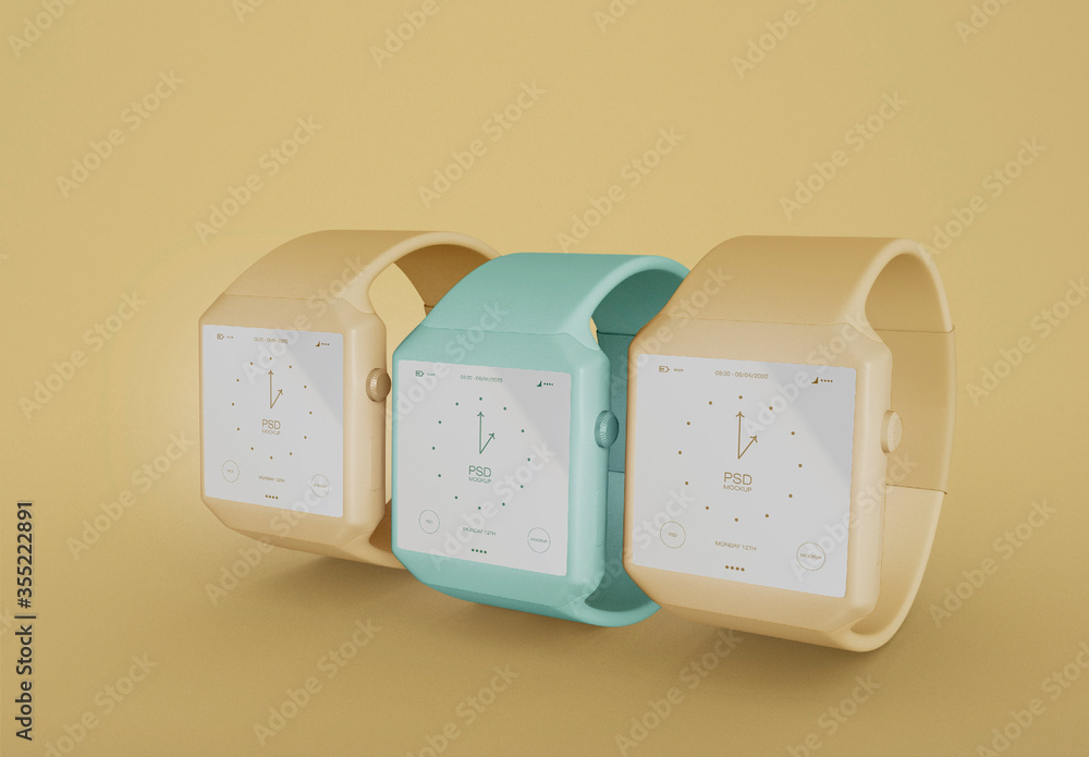3 Smartwatches Mockup Stock Template | Adobe Stock