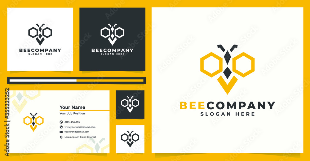 Logo design bee company and business card template.Can be used for ...