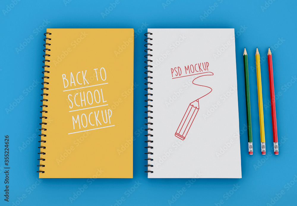 Back to School on 2 Spiral Notebooks Mockup Stock Template | Adobe Stock