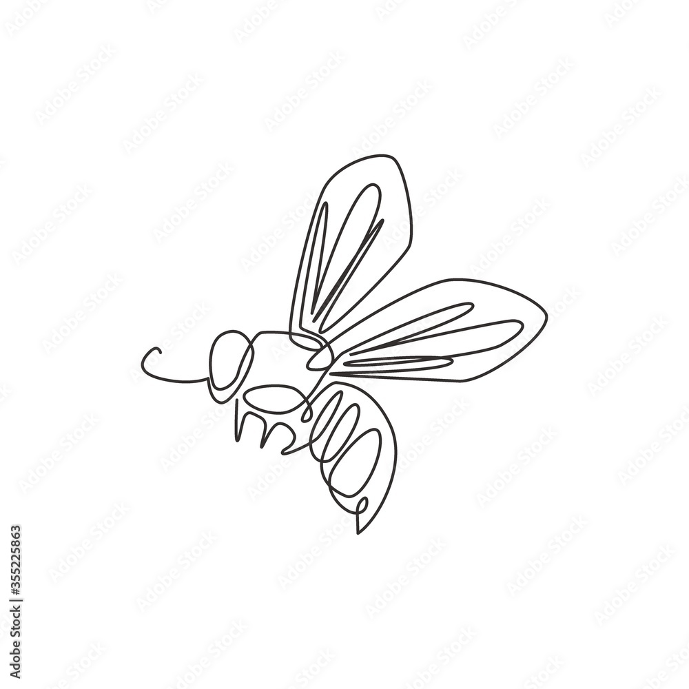 One single line drawing of cute bee for company logo identity. Honeybee ...