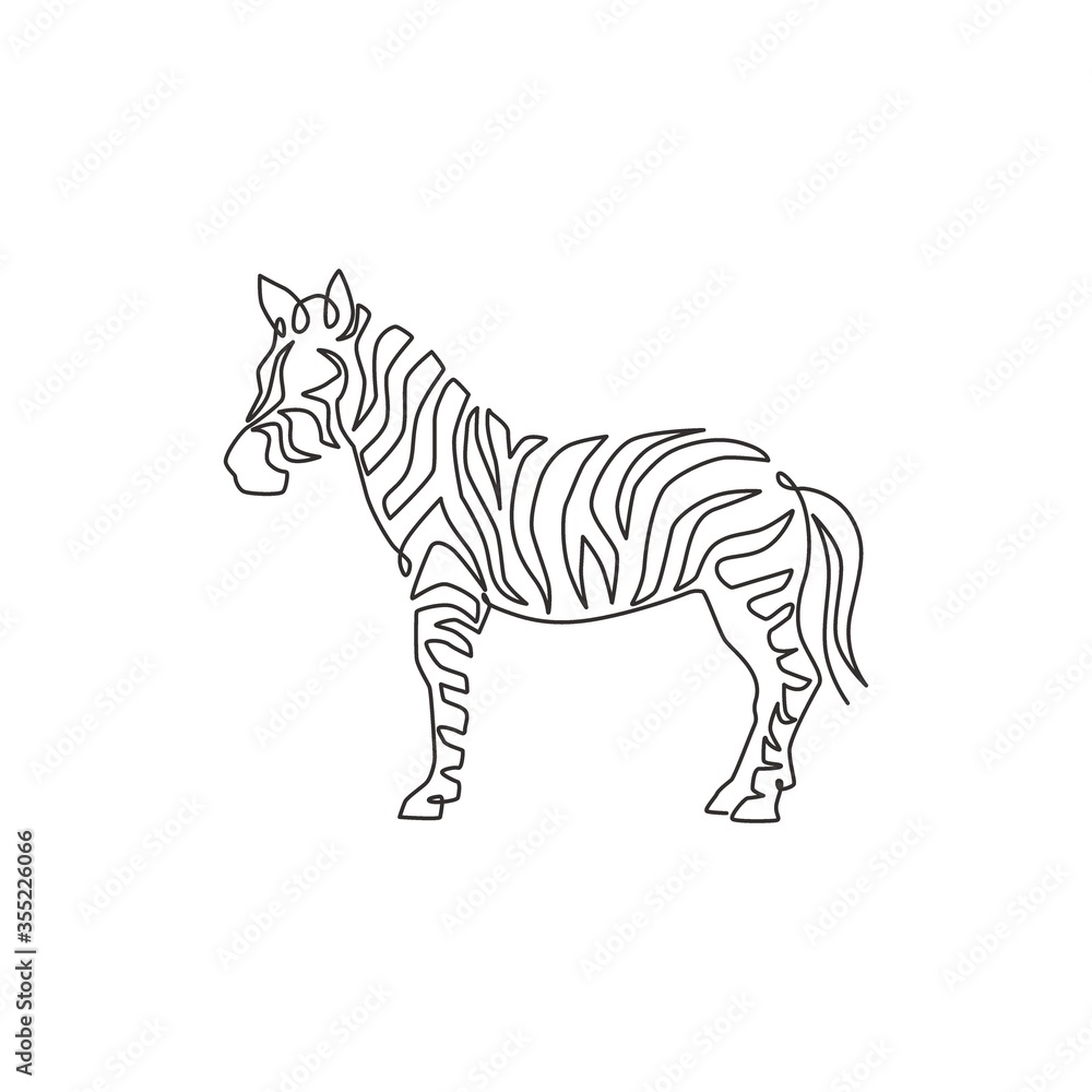 One single line drawing of zebra for national park zoo safari logo ...