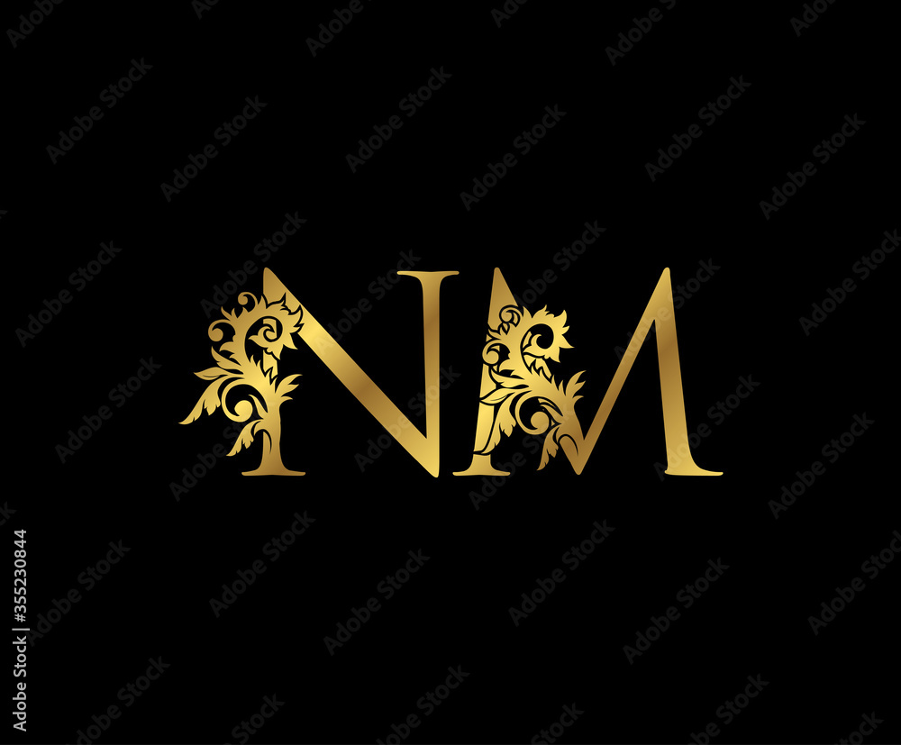 Classy Gold letter N,M and NM Vintage decorative ornament letter stamp ...