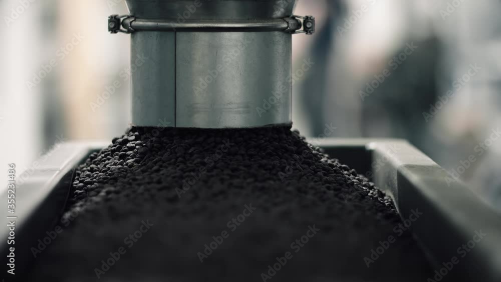 Pet food production machine in a pet food factory. Equiment of a ...