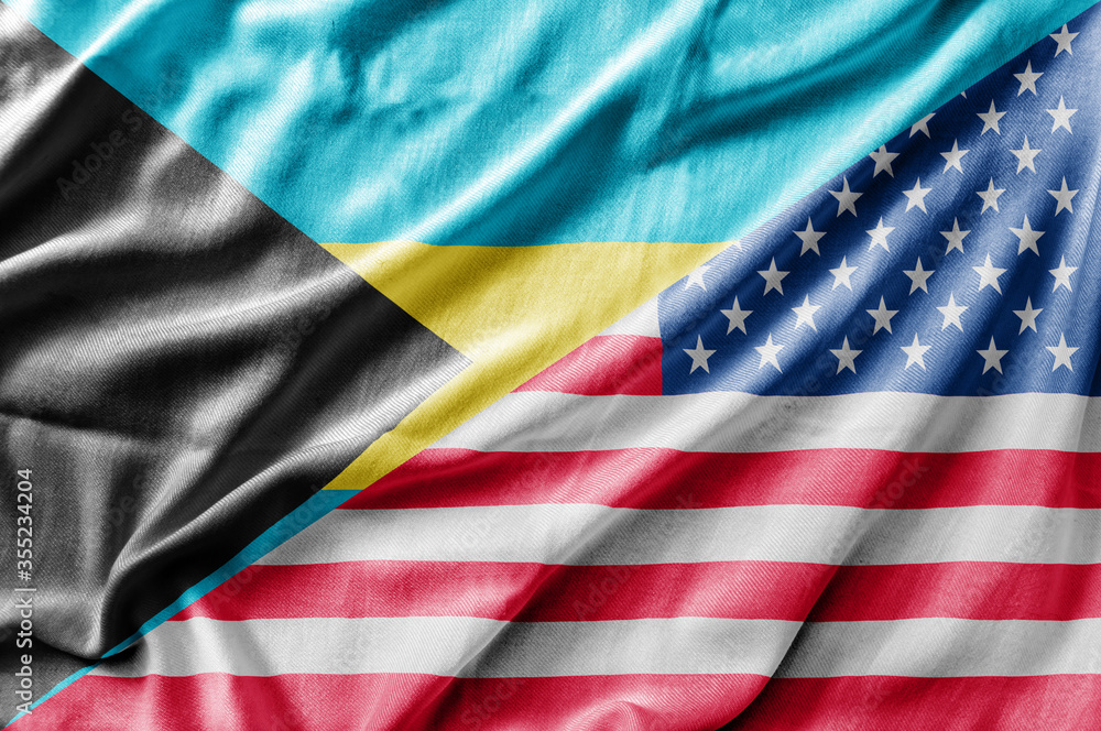 Foto de Mixed USA and Bahamas flag, three dimensional render do Stock ...