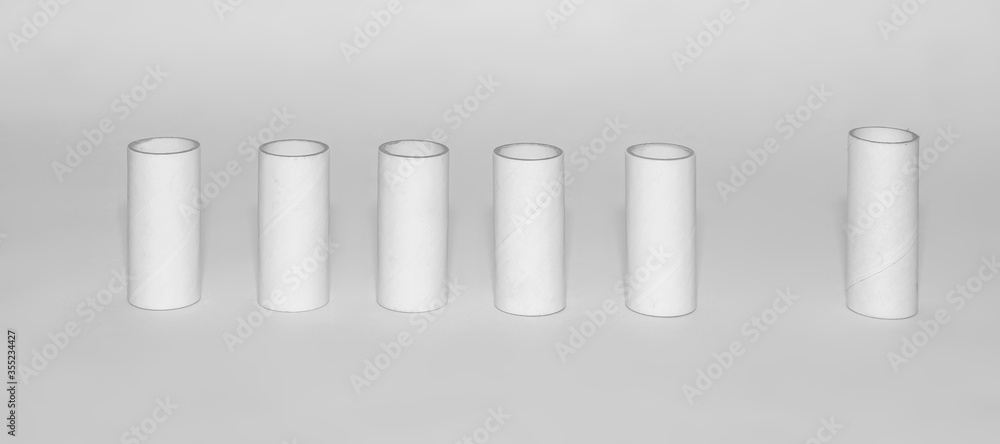 Paper tube cores, tissues isolated on white background, in industry ...