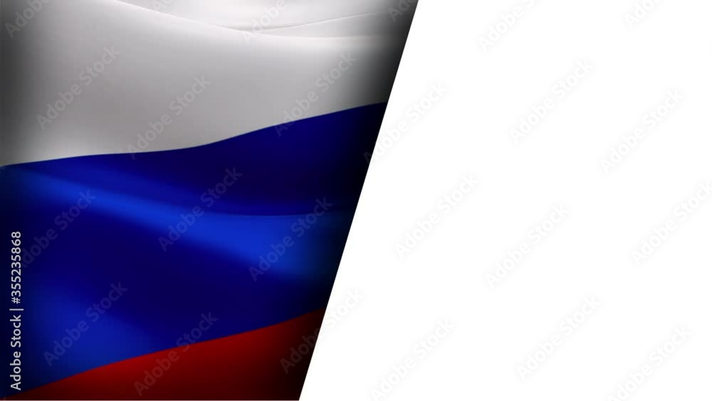 Russian flag video waving in wind half white background for text ...