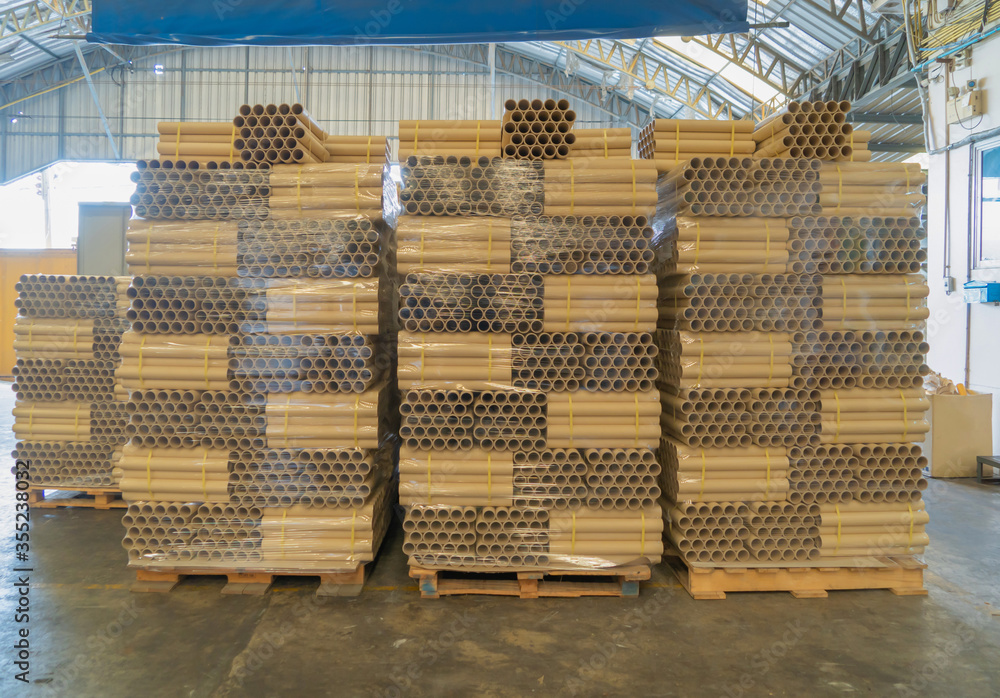 Stack of a bunch of paper tube cores, tissues, in industry ...
