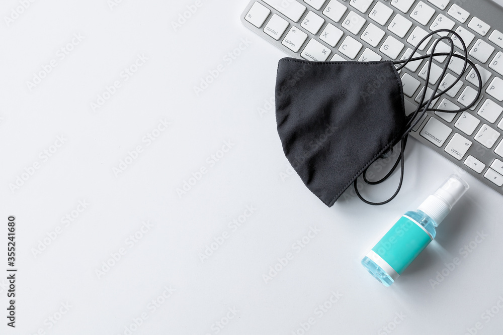 new normal concept. flat lay, top view office table desk. face mask ...