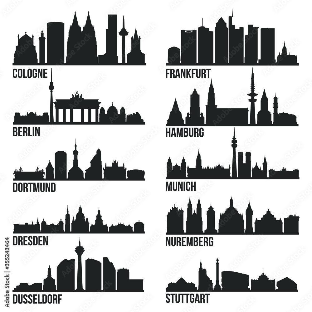 Germany Cities Most Famous Skyline City Silhouette Design Collection ...