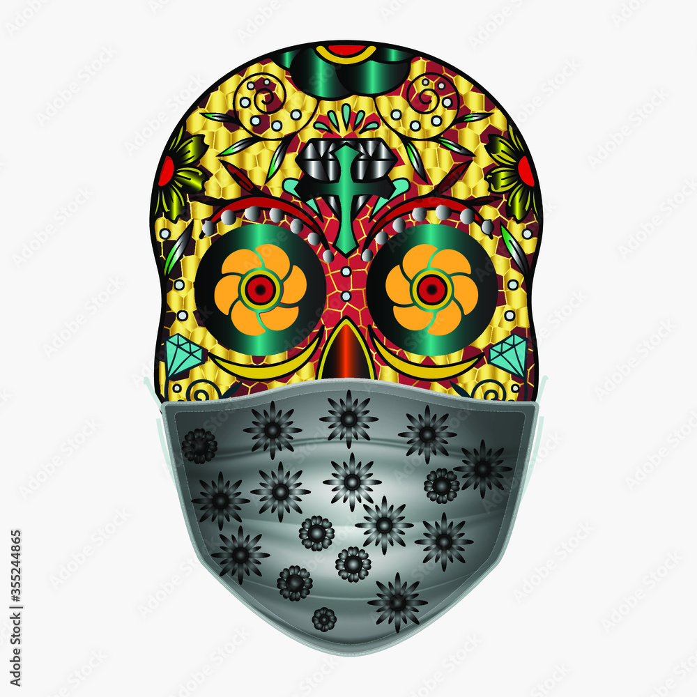 sugar skull covid. Sugar skulls wear a trendy mask with a beautiful ...