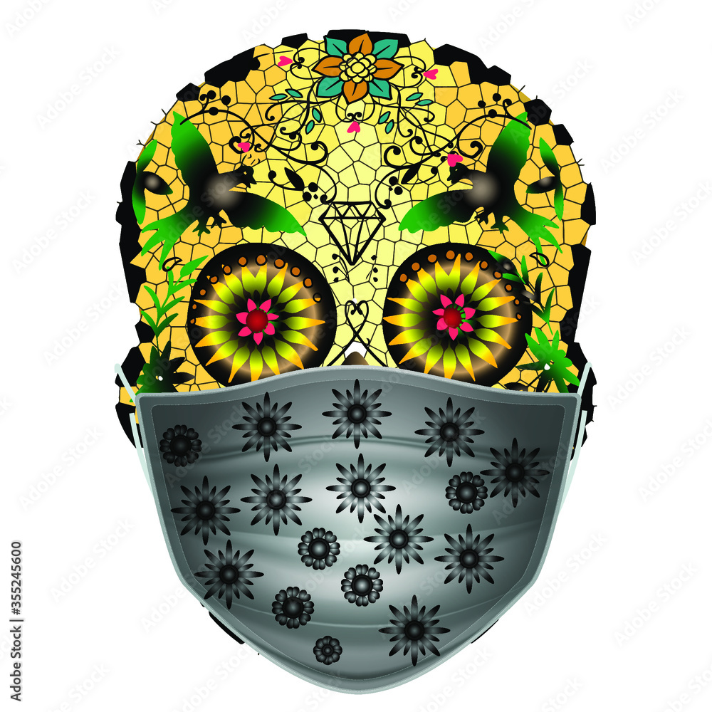 sugar skull covid. Sugar skulls wear a trendy mask with a beautiful ...