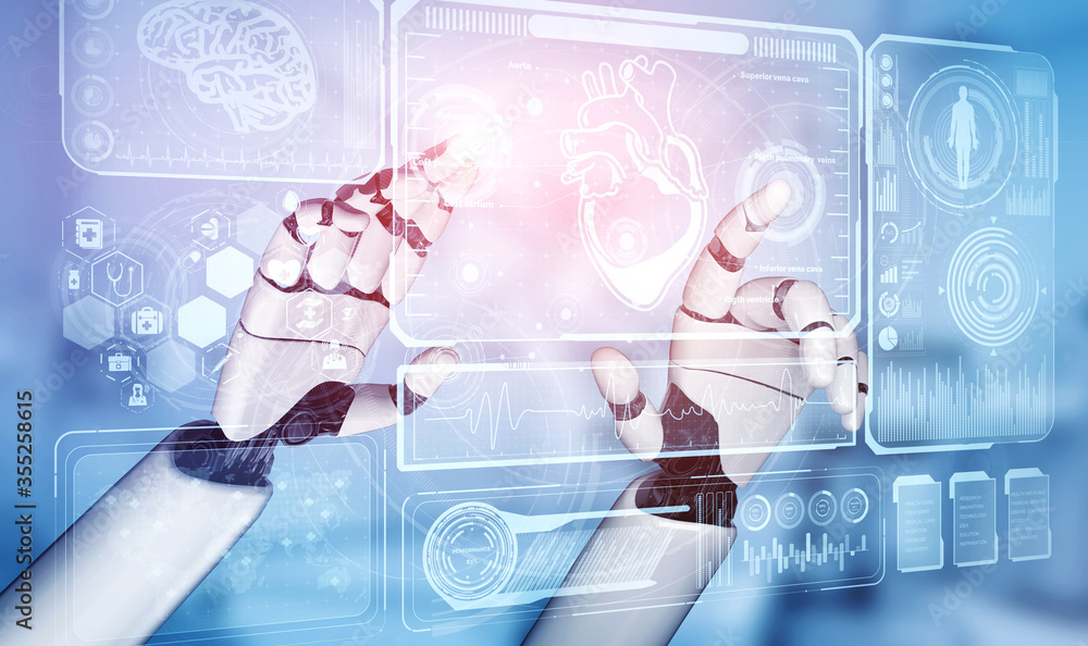3D rendering medical artificial intelligence robot working in future ...