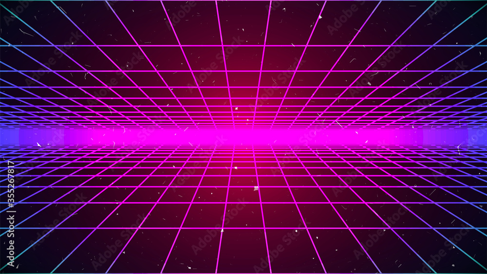 Retrowave background. Bright perspective grid. Retro future style ...