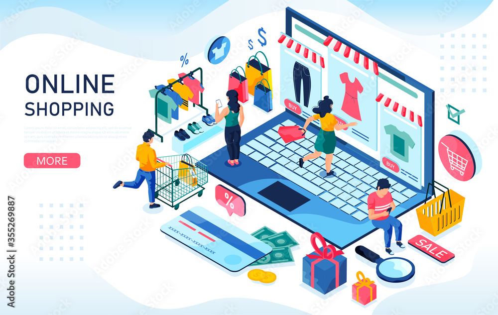 Online shopping isometric concept. Online store concept with customers ...
