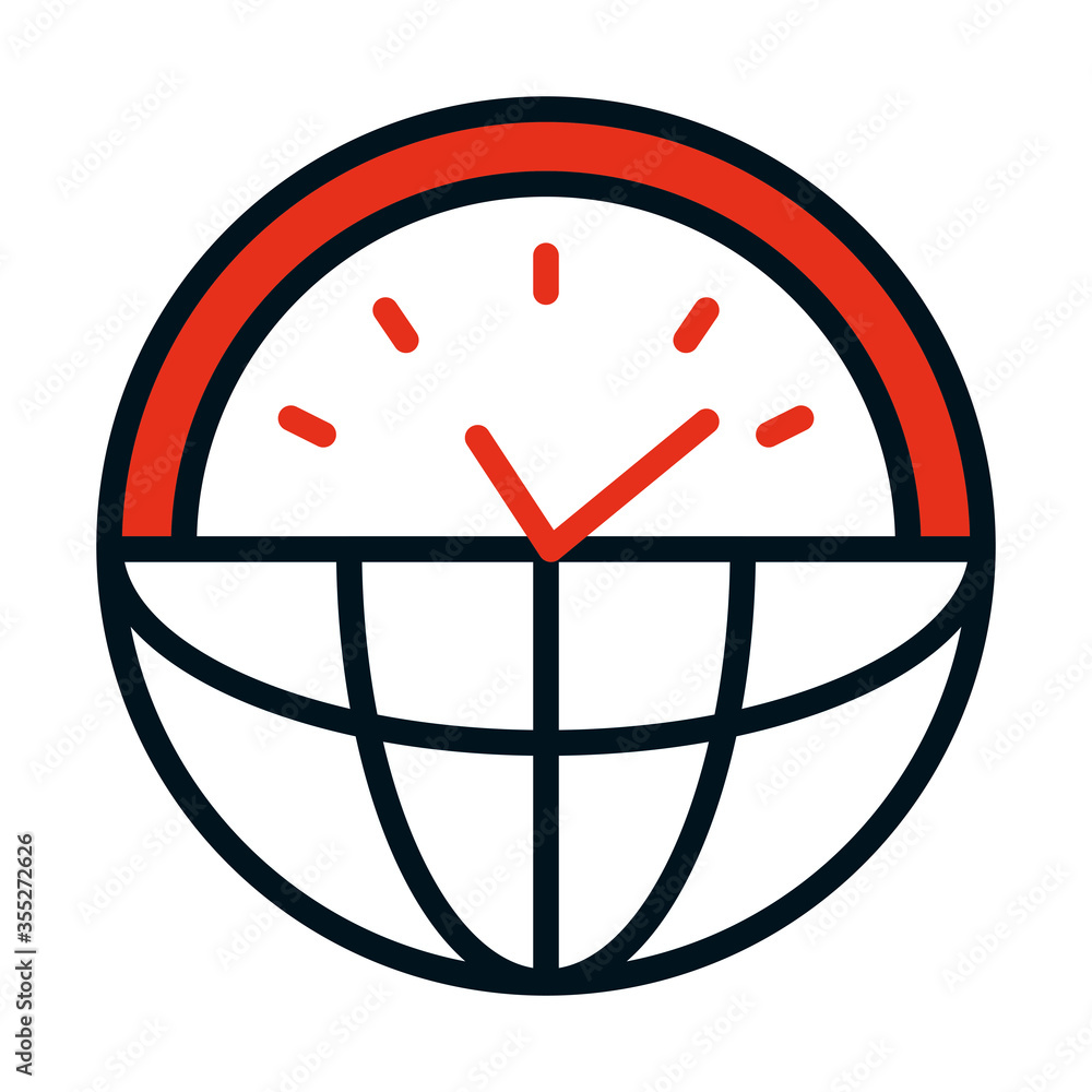 half global sphere and half clock icon, half line half color style ...