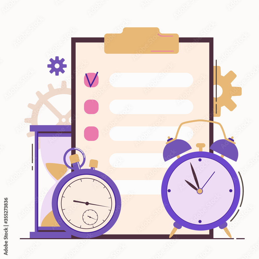 Self discipline flat concept illustration with time management elements ...