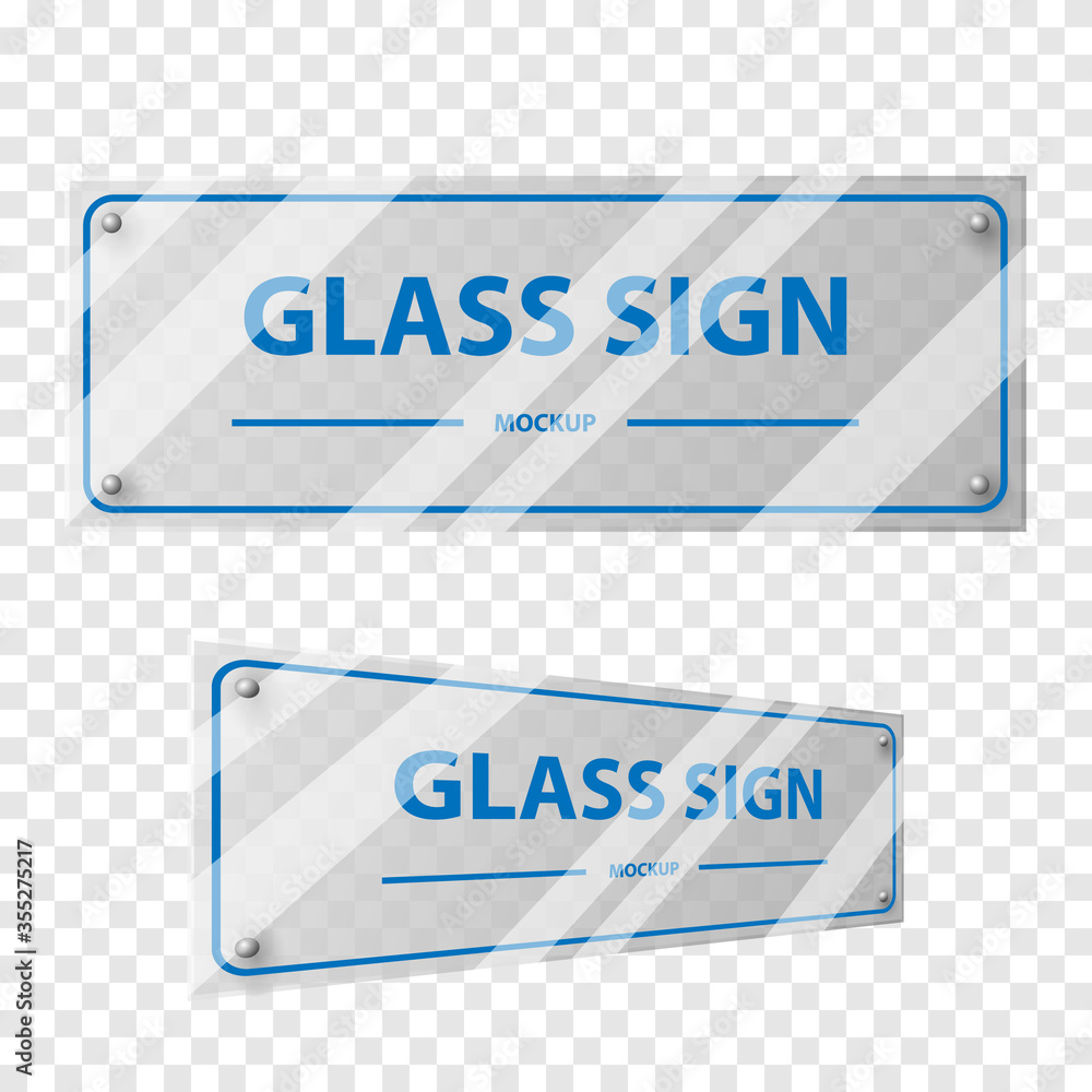 Glass signage mockup isolated on transparent background, vector ...