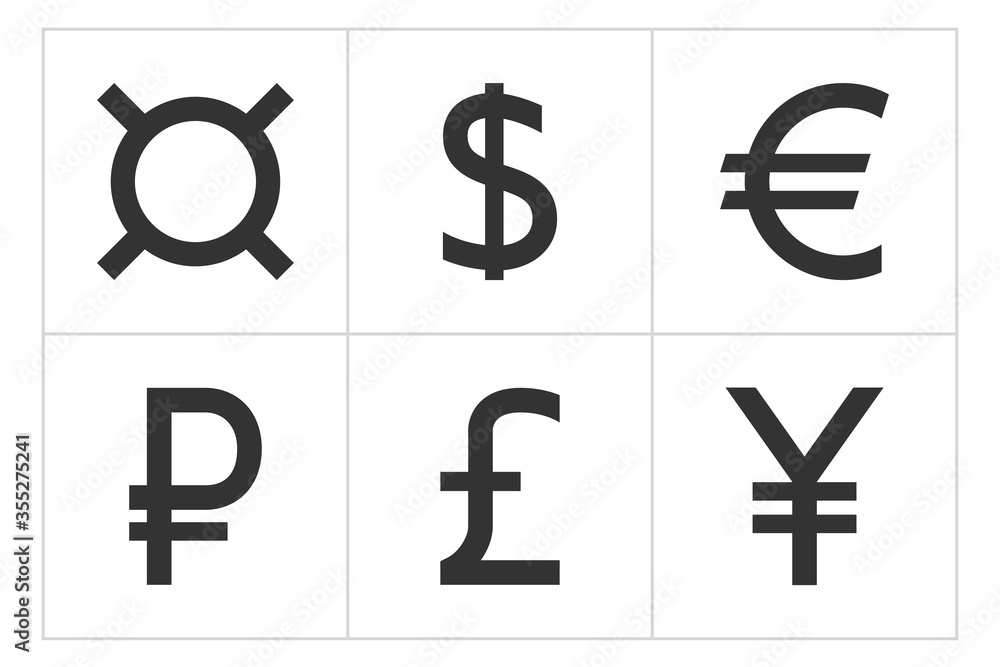 Currency flat symbols icons isolated on white background. Dollar, Euro ...
