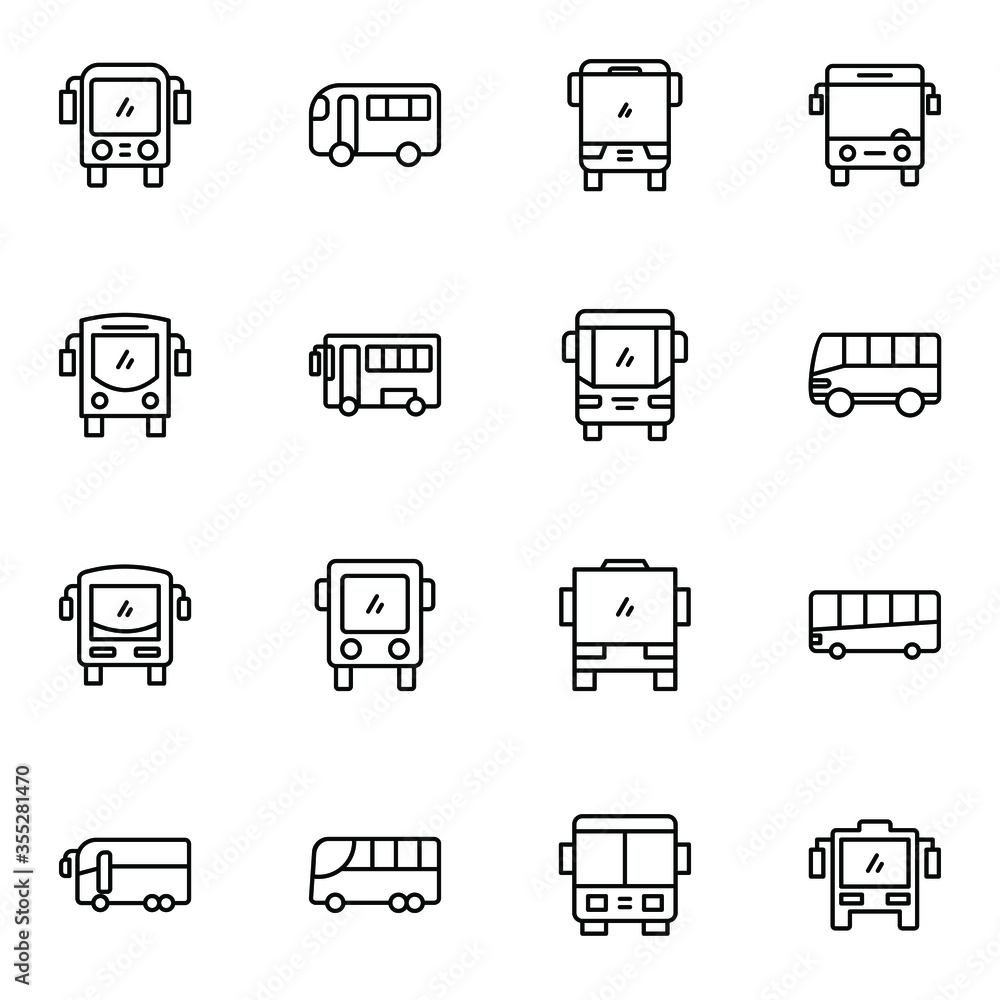 Bus icon set. Simple minibus outline icons sign, vector illustration ...
