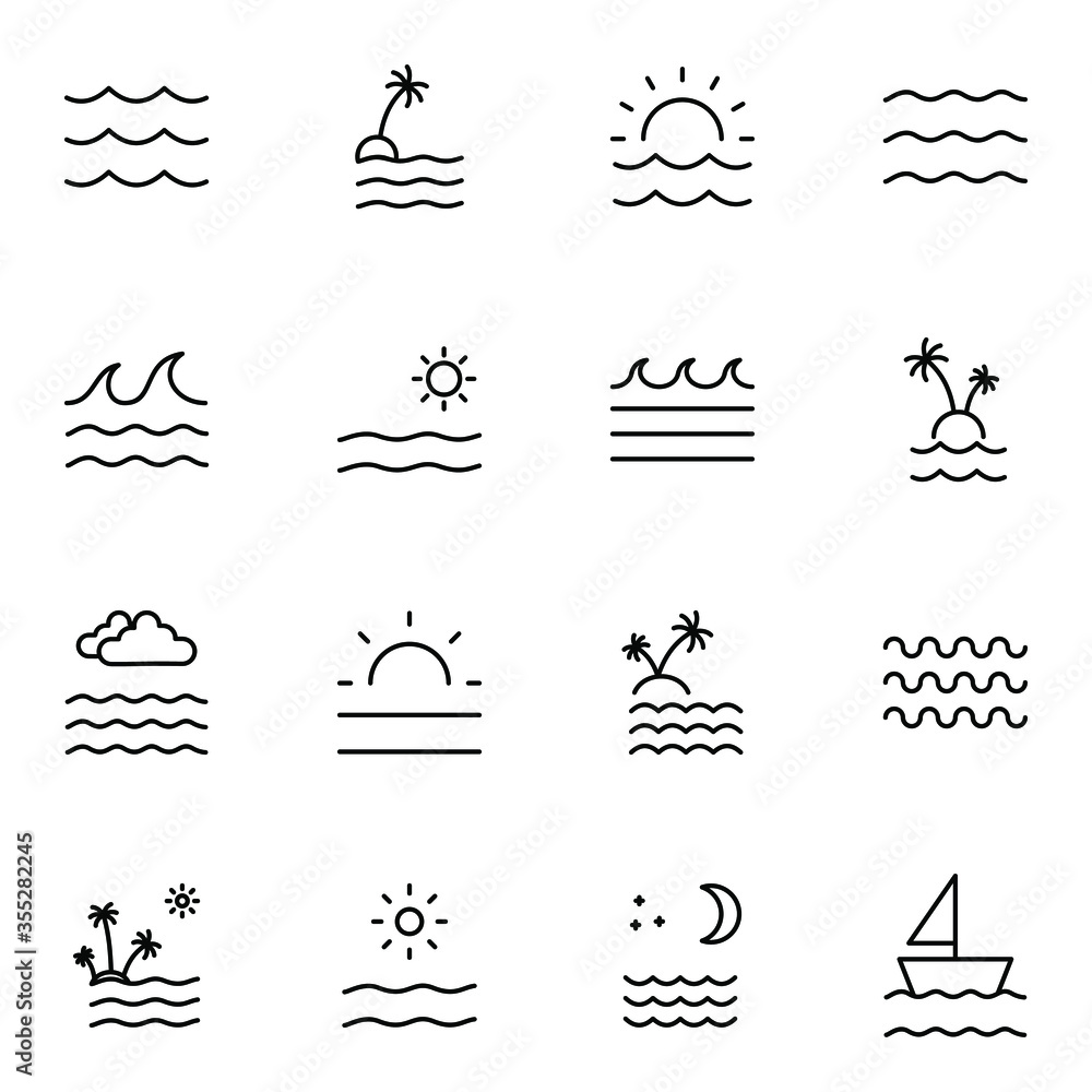 Sea, beach, ocean icon set. Simple sea outline icons sign vector ...