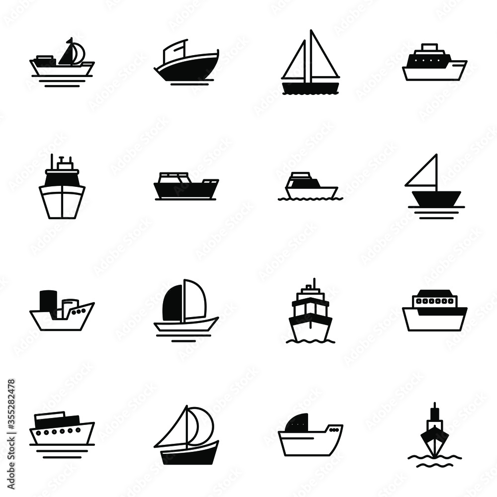 ship, boat, cargo icon set. Simple vessel, shipboard solid line icons ...