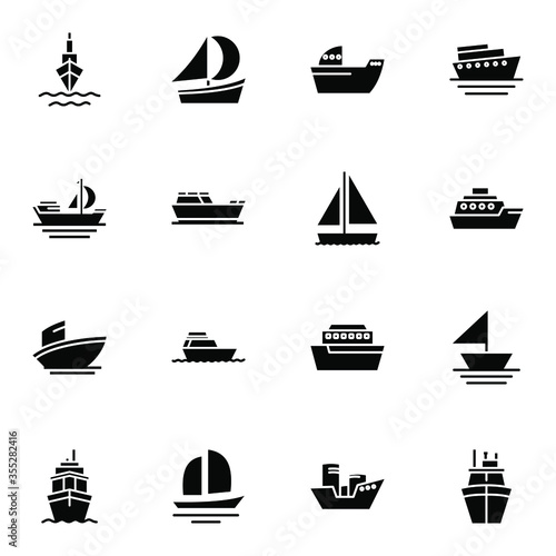 ship, boat, cargo icon set. Simple vessel, shipboard solid icons sign ...