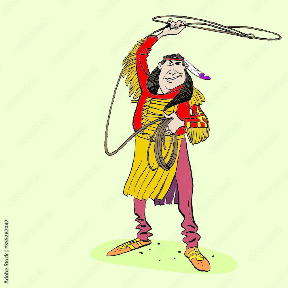 The Indian swings the lasso. The Indian swinging the whip Stock Vector ...