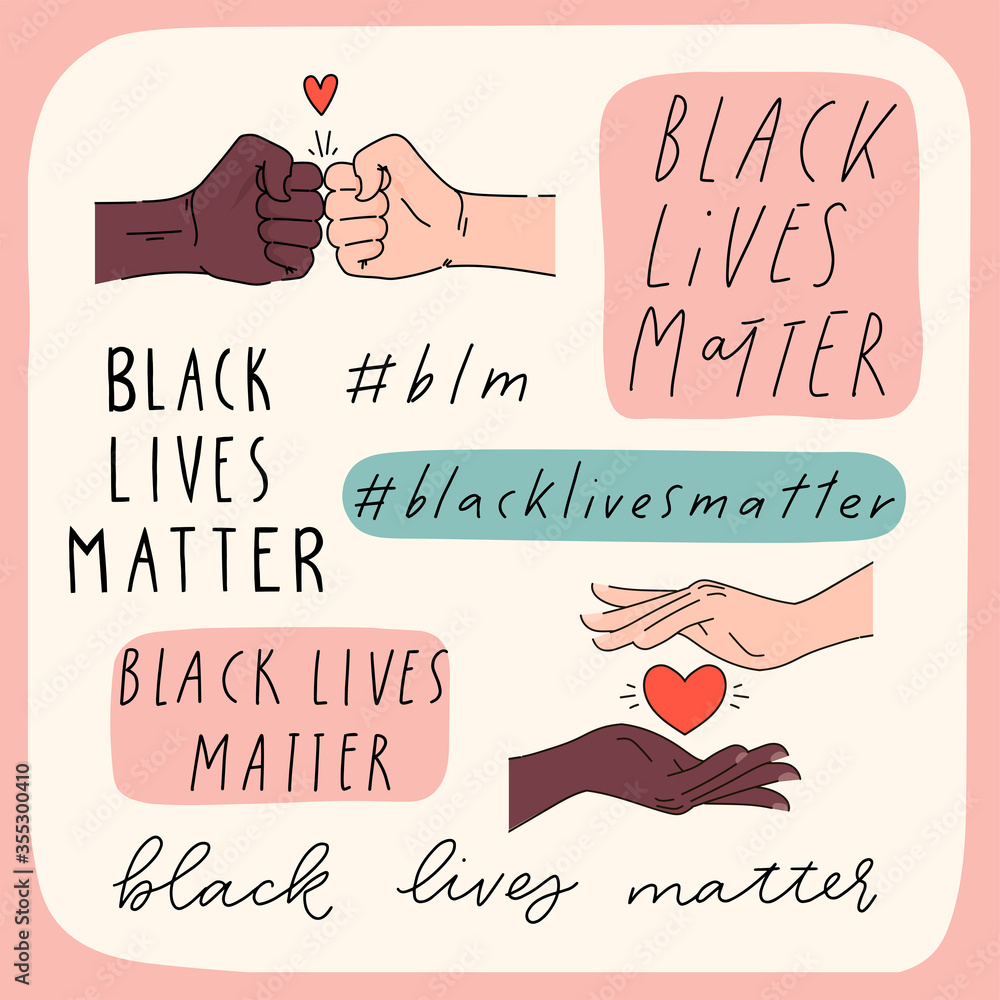 Black lives matter hand drawn poster, card collection. Hashtag blm ...