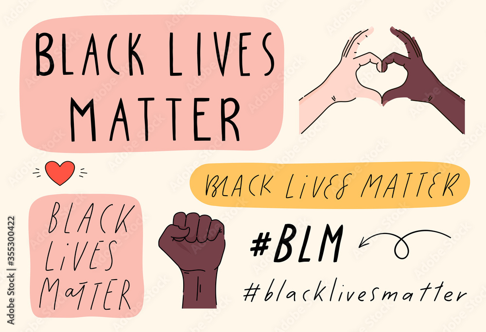 Black lives matter hand drawn poster, card collection. Hashtag blm ...
