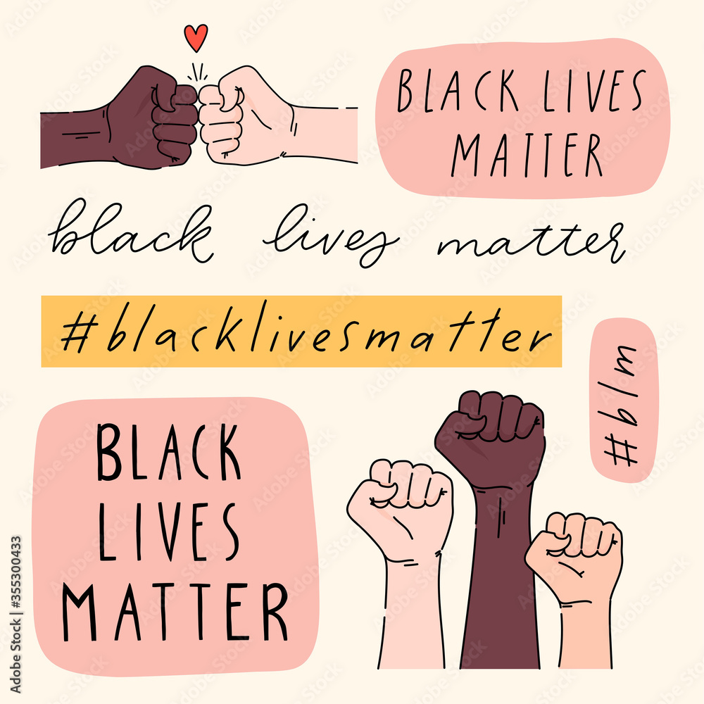 Black lives matter hand drawn poster, card collection. Hashtag blm ...