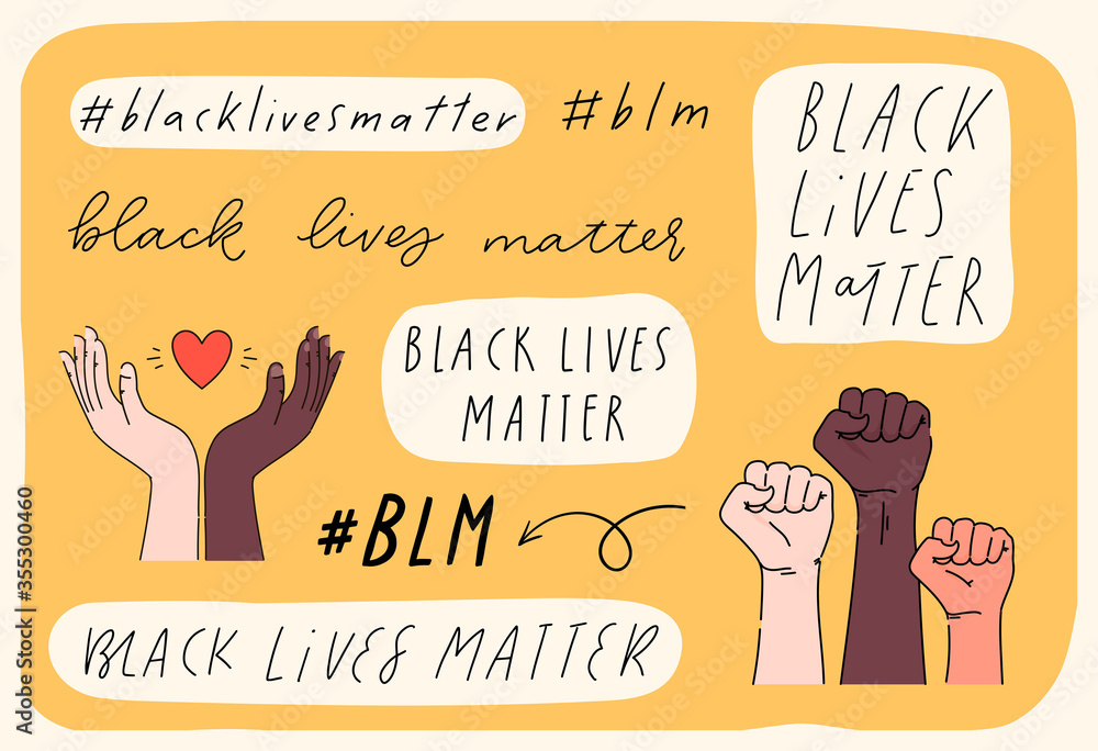 Black lives matter hand drawn poster, card collection. Hashtag blm ...