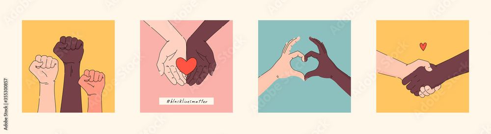 Vetor de Black lives matter hand drawn poster, card collection. Hashtag ...