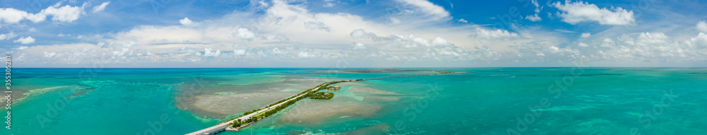 Florida Keys Overseas Highway aerial panorama saturated colors ...