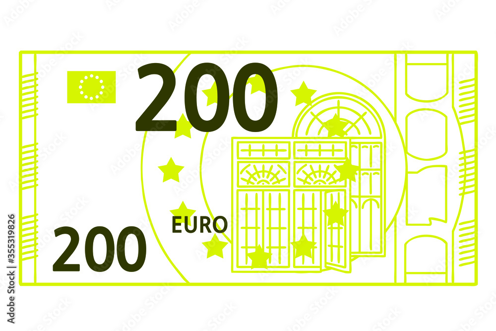 200 Euro banknote. Vector line art illustration. Stock Vector | Adobe Stock