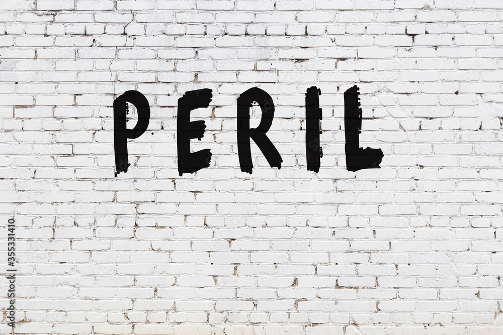 Word peril painted on white brick wall Stock Illustration | Adobe Stock