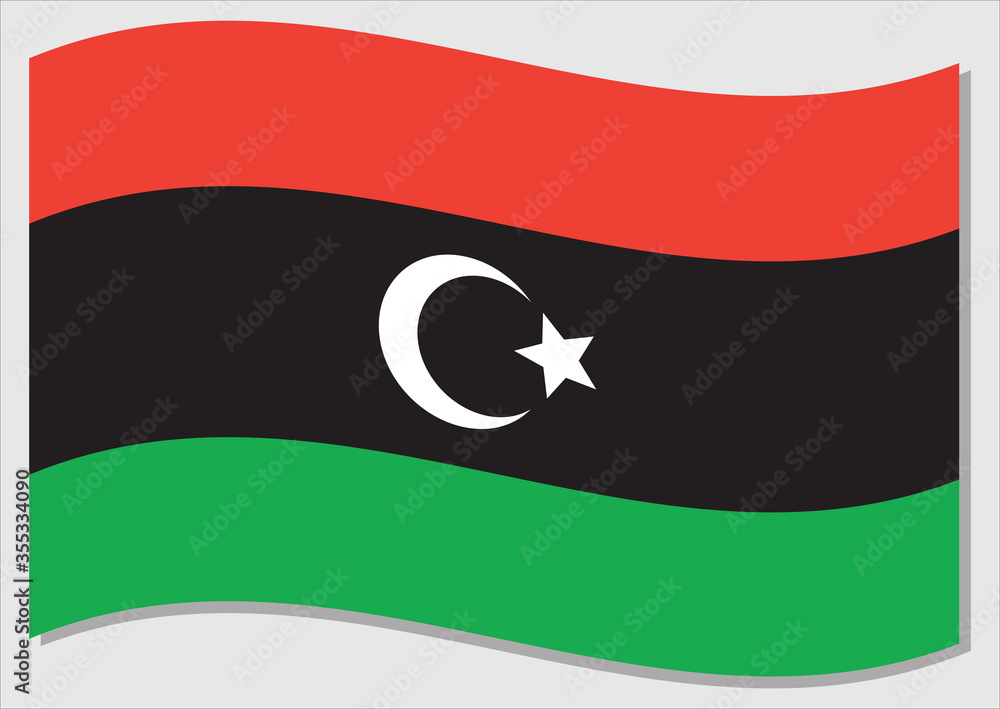 Waving flag of Libya vector graphic. Waving Libyan flag illustration ...