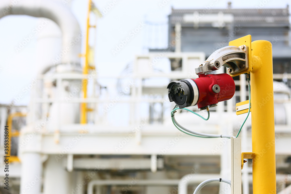 Gas detector station on oil and gas plant and monitor gas leaked around ...