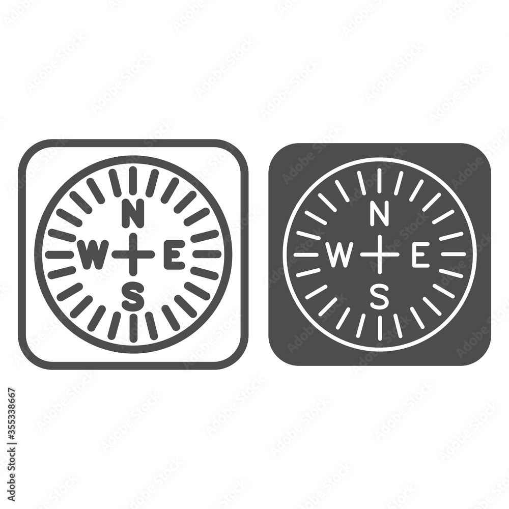 Compass line and solid icon, nautical concept, mariner compass sign on ...