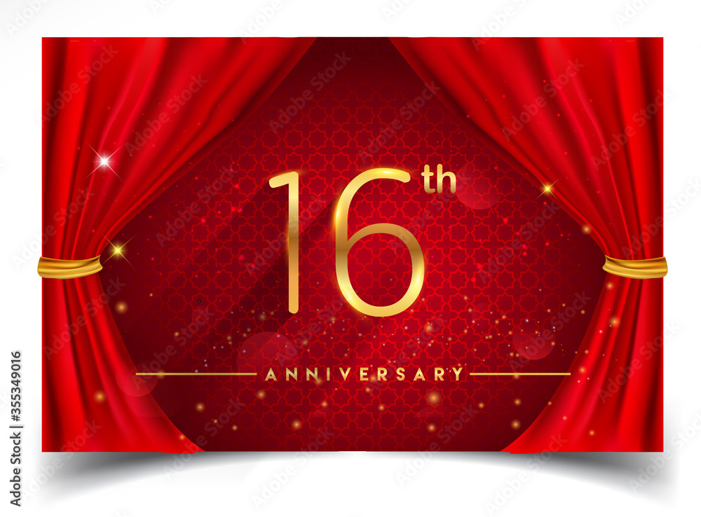 16th years golden anniversary logo with glowing golden colors isolated ...