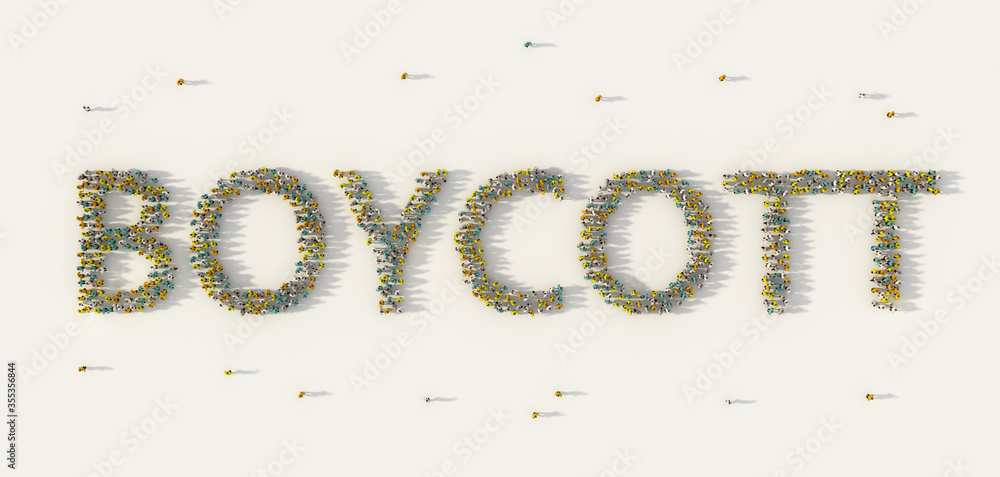 Large group of people forming Boycott lettering text in social media ...