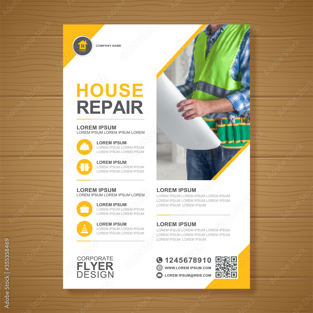 Corporate construction tools cover a4 template and flat icons for a ...