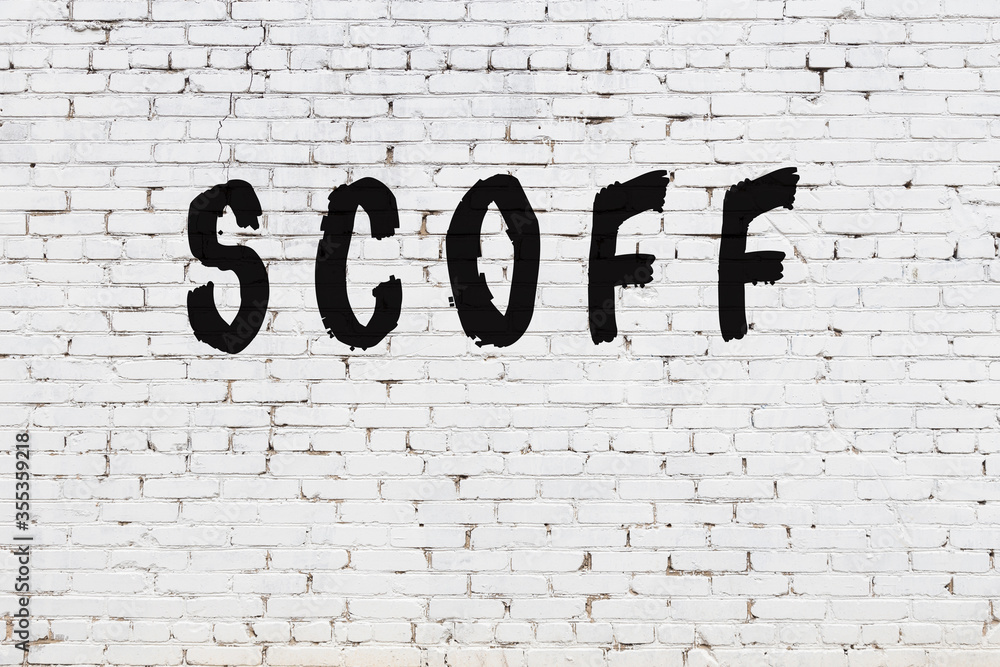 Word scoff painted on white brick wall Stock Illustration | Adobe Stock